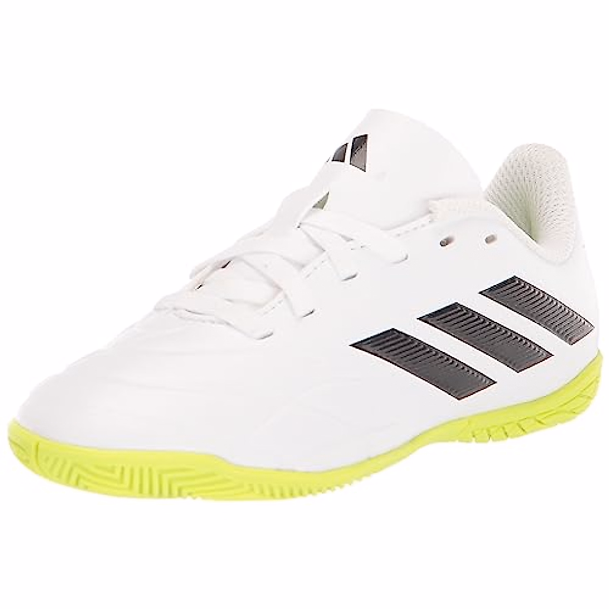 adidas Copa Pure.4 Indoor Sneaker, White/Core Black/Lucid Lemon, 12 US Unisex Little Kid