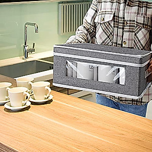 homyfort Mug Storage Box, China Storage Containers Organizer Hard Shell with Dividers for 12 Coffee Mugs, Tea Cup, Moving & Packing (Grey)