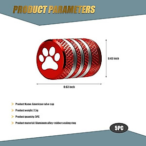 Crynod 5 PCS Car Valve Cap, 0.43" x 0.62" Cute Dog Paw Alloy Tubeless Screw-on Valve Cover, Suitable for Most Models (Red)