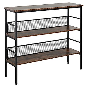 HOMCOM 3-Tier Console Table Industrial Style Storage Metal Wooden Shelf with a Robust Multi-Functional Design & Adjustable Feet, Black