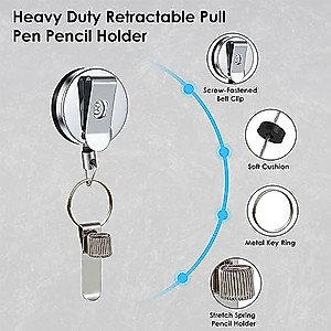 Landhoow 2 Pcs Retractable Pull Pen Pencil Holder, 27.5'' Retractable Pen Holder for Carpenters, Workers, Nurses, Waiter, Universal Pen Lanyard Retractable with Belt Clip and Key Ring (Patent Pending)