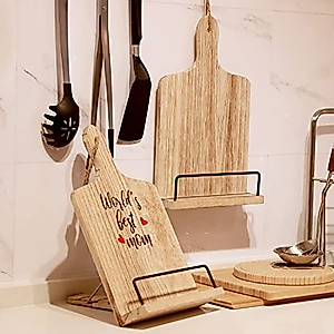 Cookbook Stand Recipe Book Holder, Adjustable Cook Book Stand for Kitchen Counter, Rustic Wood Cutting Board Style by Witsbrez (Natural Wood Blank)