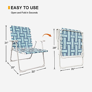 Webbed Folding Chair for Adults Outdoor Portable Lightweight Heavy-Duty Metal Frame Lounge Camping Chairs forPatio Yard Garden Backyard Lawn Beach (2)