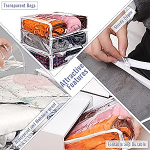 6 Packs Clear Zippered Storage Bags Sweater Storage Bags Plastic Storage Bags for Blankets Clothes Bed Sheet Organizer with Zipper for Closet Linen Sweater Bed Sheet Clothes Pillow (16 x 14 x 4 Inch)