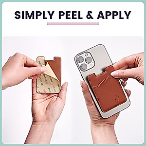 Premium Leather Phone Card Holder - Stick On Wallet for iPhone and Android Smartphones - Minimalist Style with Non-Slip Lining Secures Up to 3 Cards Kangaroo