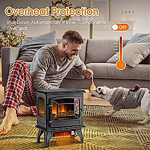 Fireplace Heaters for Indoor Use, Freestanding Electric Infrared Heater, 20" Portable 1500W/4780BUT Stove Heater w/Adjustable Thermostat, 3D Realistic Log Flame, CSA Certified, Overheat Protection