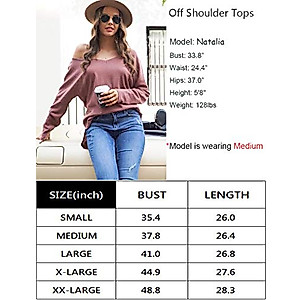 LuckyMore Women Long Sleeve V Neck Tops Sexy Off The Shoulder Loose Pullover Sweater Rust Red S
