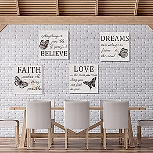 4 Pcs Inspirational Quotes Butterfly Wall Art Faith Love Dreams Believe Canvas Wall Decor Grey Butterfly Canvas Bathroom Decor Motivational Wall Pictures for Living Room Decor Bedroom, 12 x 12 Inches