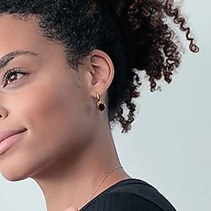 Gem Stone King 4.00 Cttw Black Onyx Dangle Earrings For Women In 18K Yellow Gold Plated Silver | Gemstone Birthstone | Oval 9X7MM