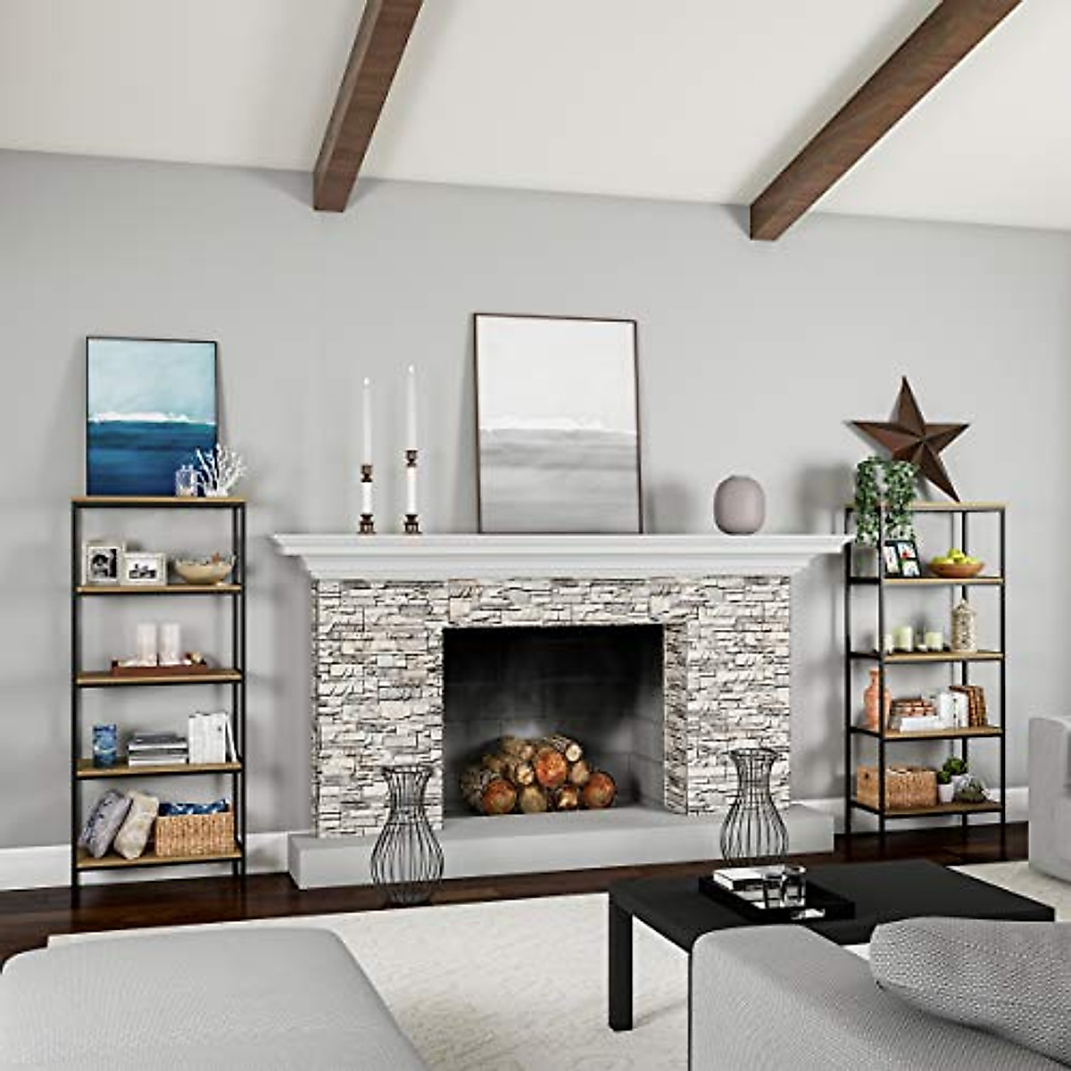 Lavish Home 5-Tier Bookshelf-Open Industrial Style Etagere, Black