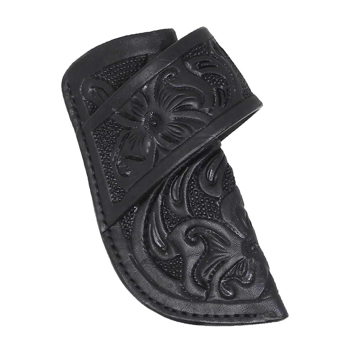 CHALLENGER Western Floral Tooled Black Genuine Leather 4-3/4" Side Access Knife Sheath 29RS08