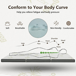 Giantex Folding Mattress Full, 3" Tri-fold Memory Foam Mattress, Foldable Mattress Topper w/Soft Cover, Portable Mattress w/Carrying Bag for RV Guest Bed, CertiPUR-US Certified (Full)