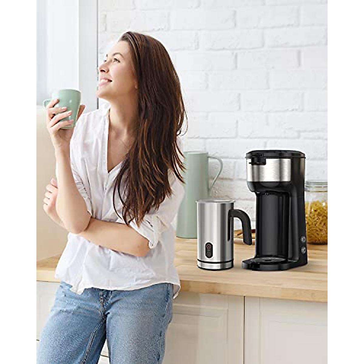 Boly Single Serve Coffee Maker with Milk Frother Combo, Small Coffee Machine for K Cups and Ground Coffee, Cappuccino Maker and Latte Machine