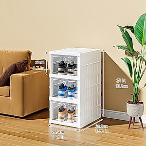 James&Jesse Shoe Organizer Storage Box, Portable Folding Shoe Rack for Closet with Magnetic Clear Door,Large Sneaker Cabinet Bins All-in-one Sturdy Easy Assembly ，Up to size 11 (3)