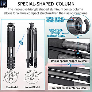 Carbon Fiber Tripod-INNOREL GT324C Professional Compact Tripod for DSLR Camera Heavy Duty Stand with Low Gravity Center Ball Head Special-Shaped Center Column Max Load 55lbs/25kg