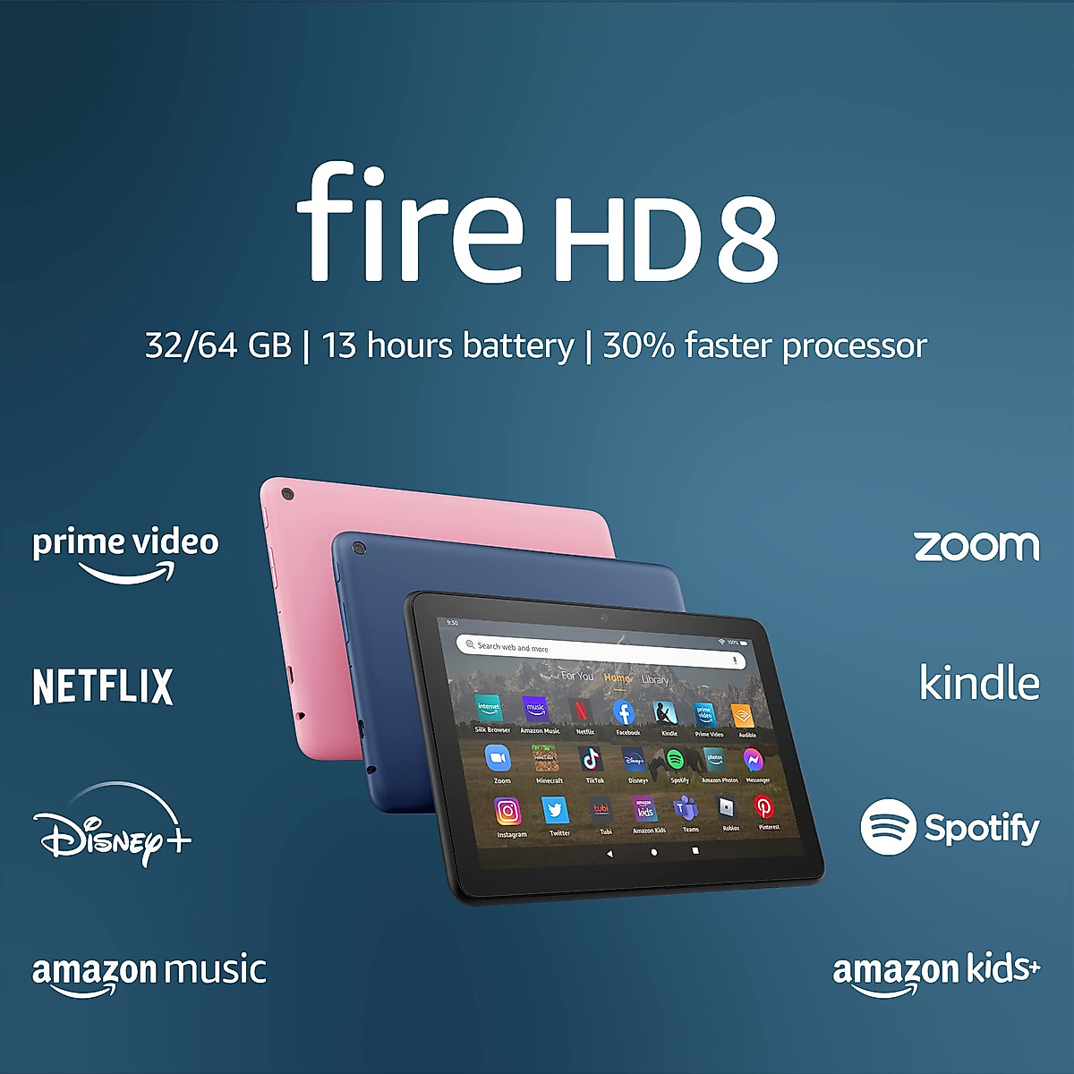 All-new Amazon Fire HD 8 tablet, 8” HD Display, 32 GB, 30% faster processor, 2GB RAM, and Luna Controller, (2022 release), Black