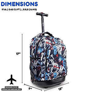 J World New York Sunny Rolling Backpack for Kids and Adults, Graffiti, 17 X 11.5X 5.5" (H X W X D)"