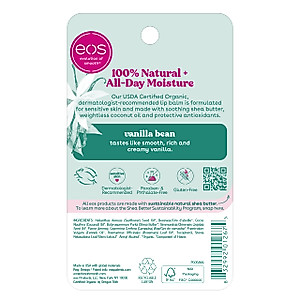 eos 100% Natural & Organic Lip Balm Sticks- Vanilla Bean, All-Day Moisture, Dermatologist Recommended, 0.14 oz, 2-Pack