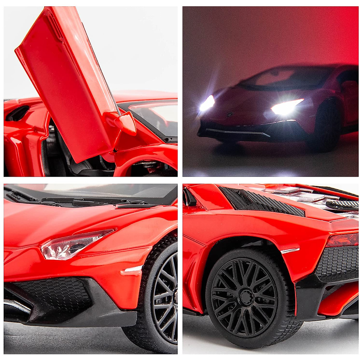 BDTCTK 1:32 LP750 Lambo Model Pull Back Car Toy car with Sound and Light for Kids Boy Girl, Metal Body, Door Opened, Red