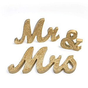 senover Mr and Mrs Sign Wedding Sweetheart Table Decorations,Mr and Mrs Letters Decorative Letters for Wedding Photo Props Party Banner Decoration，Wedding Shower Gift (Gold Glitter)