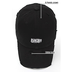 Flipper Adventurer Logo Washed Cotton Vintage Bullet Holes Distressed Baseball Cap Dad Hat Ballcap (Medium ~ Large, Black)