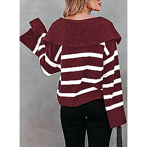 SHEWIN Womens Fashion Sexy V Neck Sweater Casual Bell Sleeve Cute Knit Tops Lapel Collar Winter Clothes for Women 2023 Biking Red Large