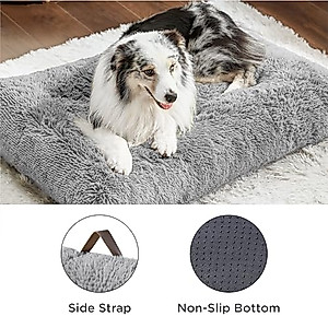 Bedsure Large Dog Bed Washable, Plush Calming Dog Crate Beds for Large Breed, Fulffy Dogs Sleeping Mat, Anti-Slip Pet Kennel Pad, 35" x 23", Grey
