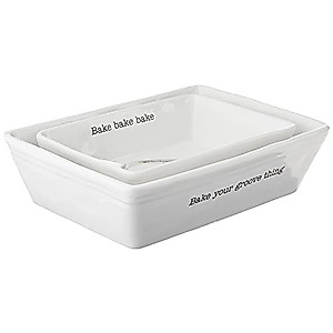 Mud Pie Farmhouse Inspired Set of 2 Serving Spoon Baking Dish Set, One Size, White