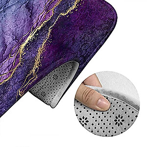 WONDERTIFY Digital Marbled Surface Bathroom Antiskid Pad Marbling Stone Texture Violet Blue Purple Marble Golden Veins 3 Pieces Bathroom Rugs Set, Bath Mat+Contour+Toilet Lid Cover