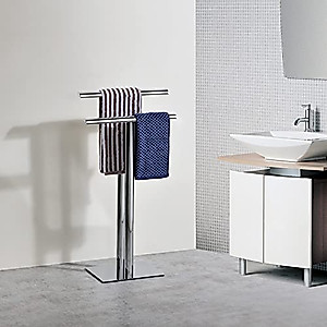 Kings Brand Furniture Essex Chrome Metal Standing Towel Rack - Elegant, Sturdy, Heavy Base, & Space Saver 2 Tier Freestanding Hand and Body Towel Racks for Bathroom and Outdoor Pool Rack Stand