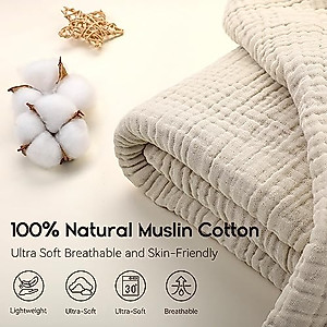 Yoofoss Muslin Blanket 100% Cotton Throw Summer Blanket Large 50" x 60" for Bed Couch 6-Layer Gauze Blanket for Adults Lightweight and Breathable Apricot White