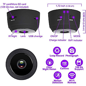 MDGLSYEE 2023MDGLSYEE Wireless Security Camera Mini Outdoor/Indoor with Audio,Hidden Camera,Home Surveillance Camera, 1080P IP HD Build-in Battery 350mah，Infrared Night Vision Dome Camera(Pack-3)