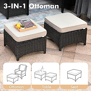 XIZZI Patio Furniture Set with Swivel Rocking Chairs,6 Pieces All Weather Wicker Outdoor Furniture with Sofa,High Back Patio Conversation Set for Balcony,Deck,and Backyard,Brown Rattan Beige