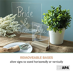Ilyapa Acrylic Sign with Wood Base, Brown Wood Finish, 4 Pack Acrylic Sheets for Wedding Sign, Large, 8x10 Inch, Wedding Table Sign Holders, Blank Acrylic Signs with Wood Stand