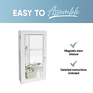 MICRODRY Mirrored Wall Mounted Bathroom Cabinet with Shelves, Stay Closed Magnetized Door, Compact Sylish and Functional Design, Durable and Easy to Assemble, White