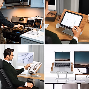 viozon Book Stand for Reading, Wooden Cookbook Holder, Adjustable Height&Angle, Aluminum Alloy, Foldable & Portable, for Office, Kitchen, School. Kids & Adults Textbook, Recipe, Magazine, Tablet-