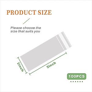 Voikinfo 100 pcs 2" x 5" Long Clear Resealable Cellophane Bags Self Sealing Treat Bags Cookie Bags with Adhesive Flap Gift Wrap Poly Bags Plastic Packaging 1.4 mil