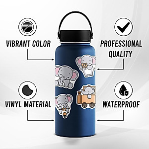 Pack 50 Pcs Cute Animal Elephant Stickers for Water Bottles Waterproof Laptop Luggage Cup Computer Scrapbooking Teens Adults Girls Boys Aesthetic Sticker Packs Small Vinyl Decals