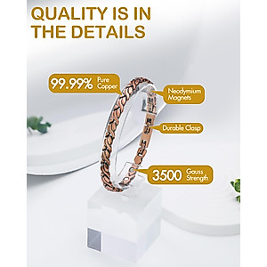 Feraco Copper Bracelets for Women, 99.99% Pure Copper Magnetic Bracelets with Effective Neodymium Magnets, Adjustable Jewelry Gift with Sizing Tool (Fishtail)