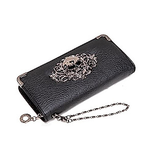 Ecohaso Skull Wallets for Women, Zip Around Goth Wallet Large Capacity Long Purse Credit Card Clutch Wristlet for Women (A-Black)