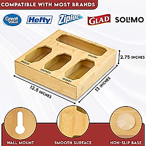 MAKOSS Premium Bamboo Ziploc Bag Storage Organizer & Dispenser Kitchen Wall Drawer- Zip loc Baggie Organizer - Food Storage Plastic Bag Holder of Gallon, Slider Quart, Sandwich, Snack Valentine deals