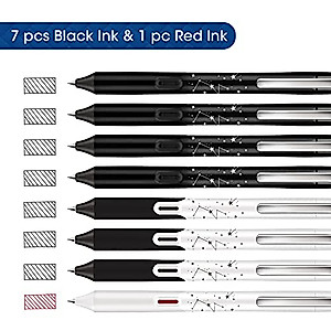 Writech Retractable Liquid Rollerball Pen: Click Silent Multicolor Rolling Ball Pens Black & Red Ink Color-Writing Journaling Notetaking Sketching 8ct Smooth 0.5mm Fine Point Tip No Bleed Smear Smudge