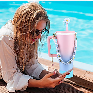 40 oz Tumbler with Handle and Straw & 6PCS Cup Accessories for 40 oz Cup - Vacuum Insulated Stainless Steel Double Wall Water Bottle Travel Coffee Mug - Holiday Gifts for Women Men (Bubble)