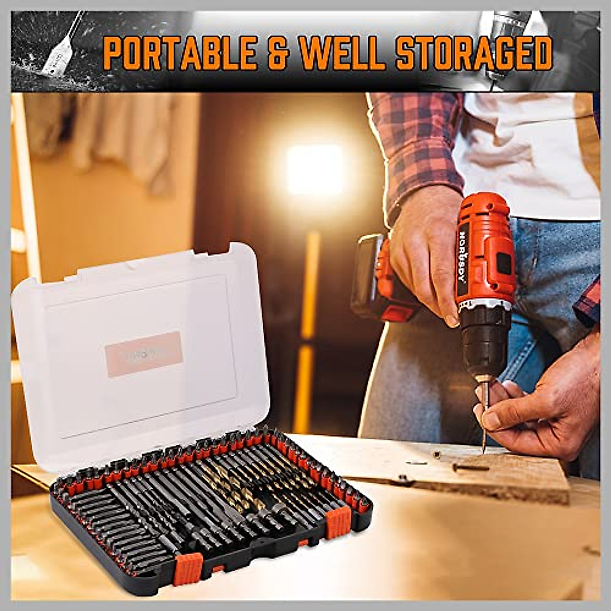 HORUSDY Impact Drill Bit Set, 112-Pieces 1/4" Hex Shank Impact Driver Bits & Screwdriver Bits Set for Screw Driving and Wood Metal Cement Drilling