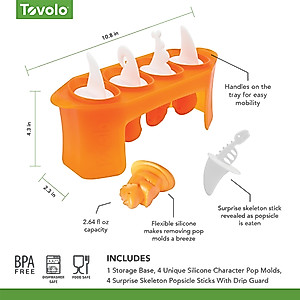 Tovolo Silicone Popsicle Molds with Sticks (Dino) - Ice Pop Molds with 4 Cavities for Homemade Flavored Ice Pops & Frozen Snacks - Popsicle Maker with Drip-Guards, Dishwasher Safe & BPA-Free