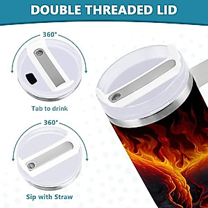 FLildon 40oz Tumbler with Handle and Straw Lid, Fire Skulls Insulated Coffee Mug Stainless Steel Water Bottle Leakproof Vacuum Travel Coffee Cup