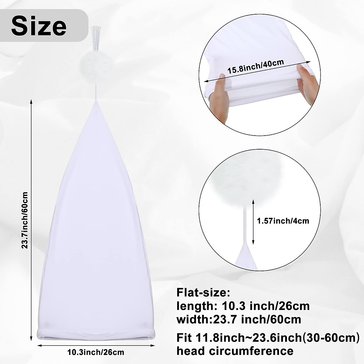 Geyoga 2 Pcs Men Silk Night Sleeping Cap Adjustable Drawstring Night Sleeping Cap with Pom Ball for Daily Use(White,Milk Fiber)