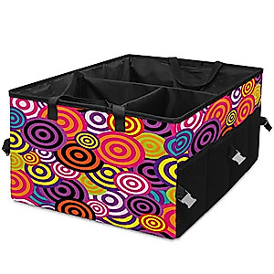 Car Trunk Organizer Colorful Retro Abstract Circles Back Seat Big Size Car Storage Bag with Detachable Dividers Car Accessories Portable Collapsible Trunk Cargo Organizer Grocery Box for SUV