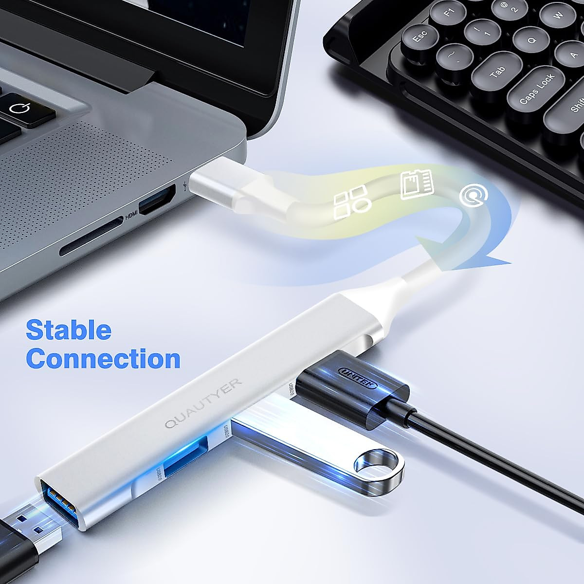 USB Port hub USB Hub 4 in 1, USB to USB 3.0 USB 2.0,4 Ports Portable USB Splitter Mini USB Docking Station Compatible with MacBook,iPad Pro,Dell HP Laptop,Phones