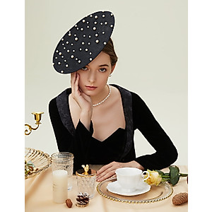 Coucoland Fascinator Hat Cocktail Tea Party Fascinator Headband Flat Kentucky Derby Fascinators for Wedding Black-Pearl